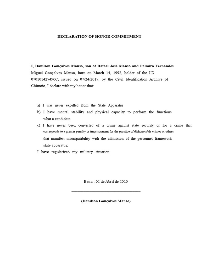 HONOR COMMITMENT STATEMENT.docx | PDF