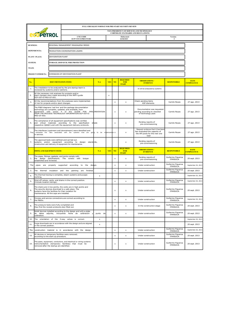 ECP-VST-O-PRO-FT-002 V.2 PRE-STARTUP SAFETY REVIEW CHECKLIST FORMAT ...