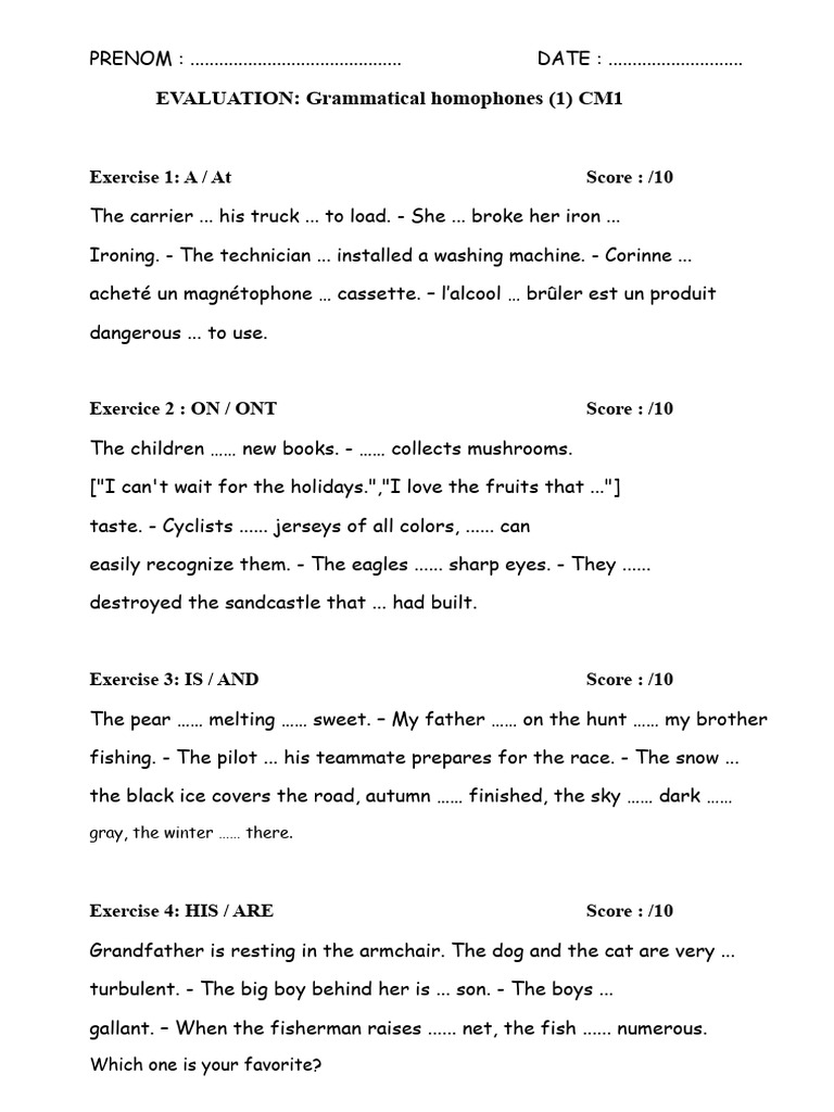 Homophone Evaluation 1 For Grade 1 and Grade 2 | PDF