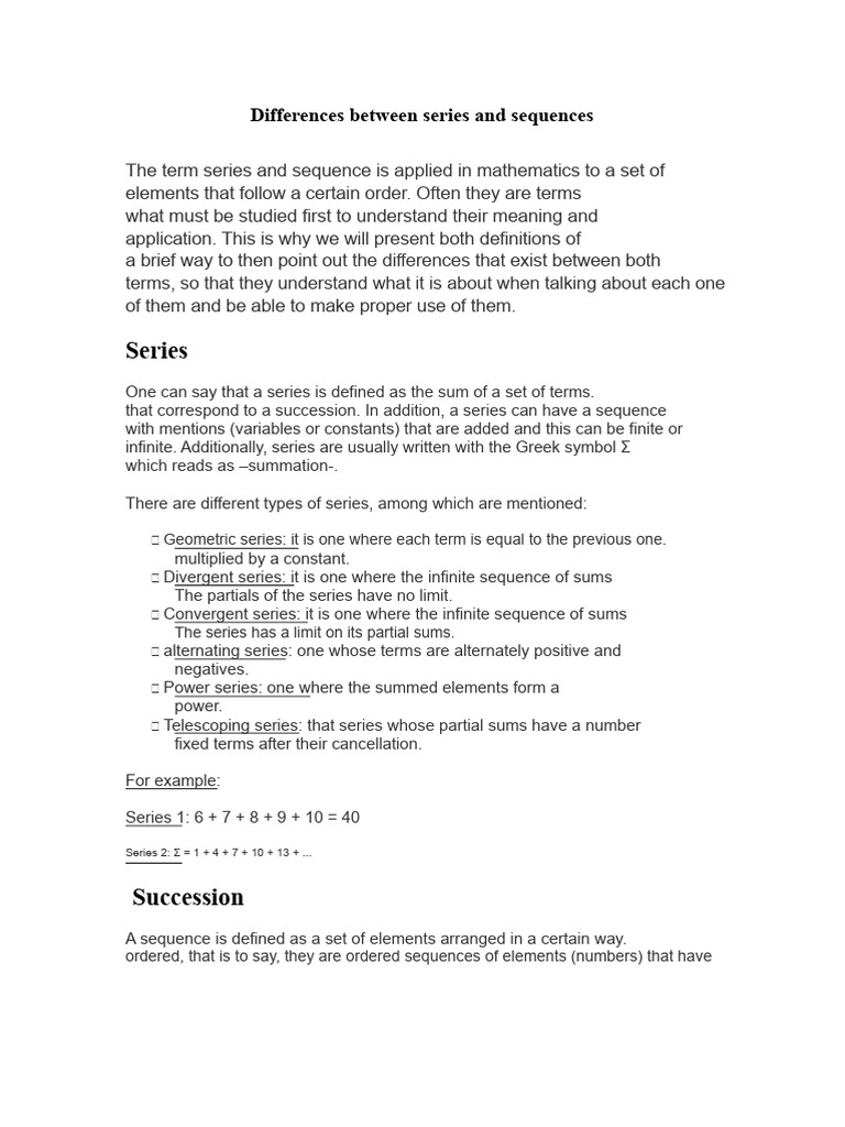 Differences Between Series and Sequences | PDF | Summation | Sequence