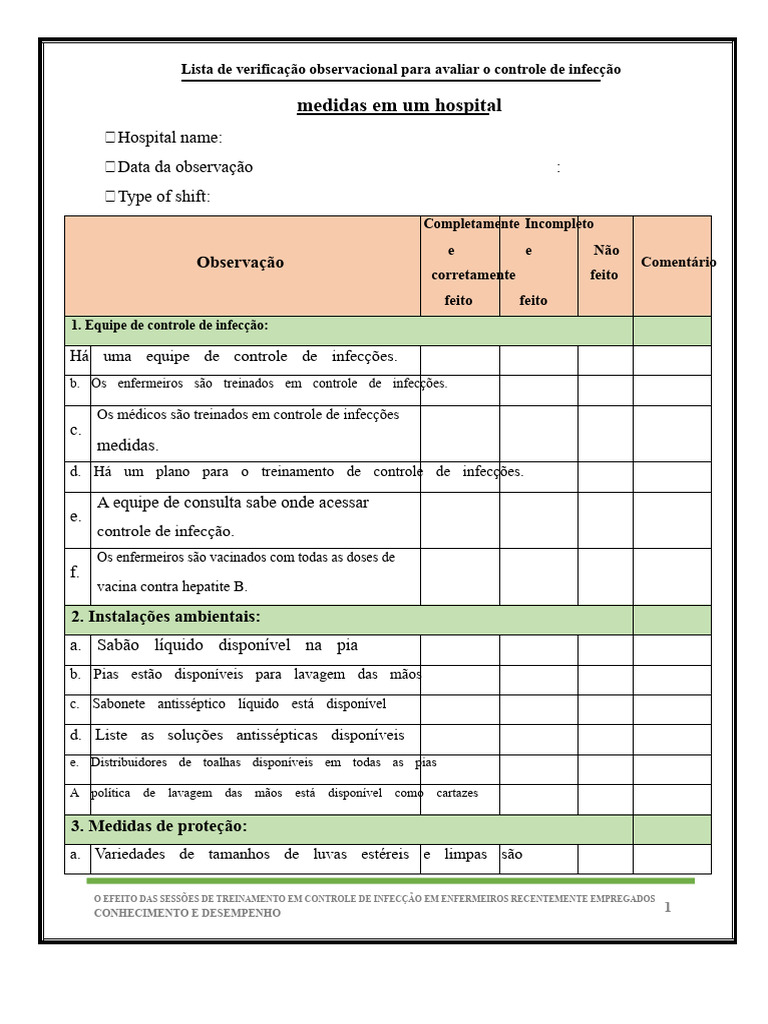 Checklist de Controle de Infecção Hospitalar | PDF | Desperdício | Infecção