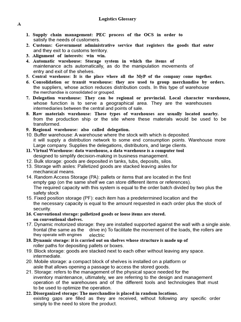 Logistics Glossary | PDF | Logistics | Warehouse