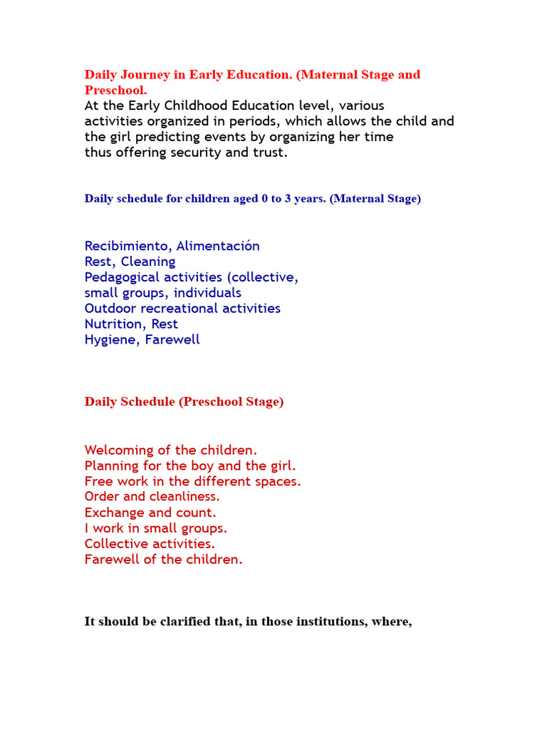 Daily Schedule for Early Childhood Education | PDF | Preschool | Early ...