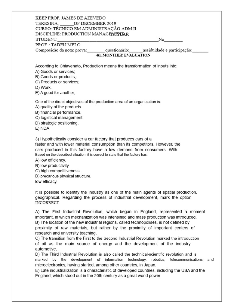 Production Management Exam | PDF | Business | Economies