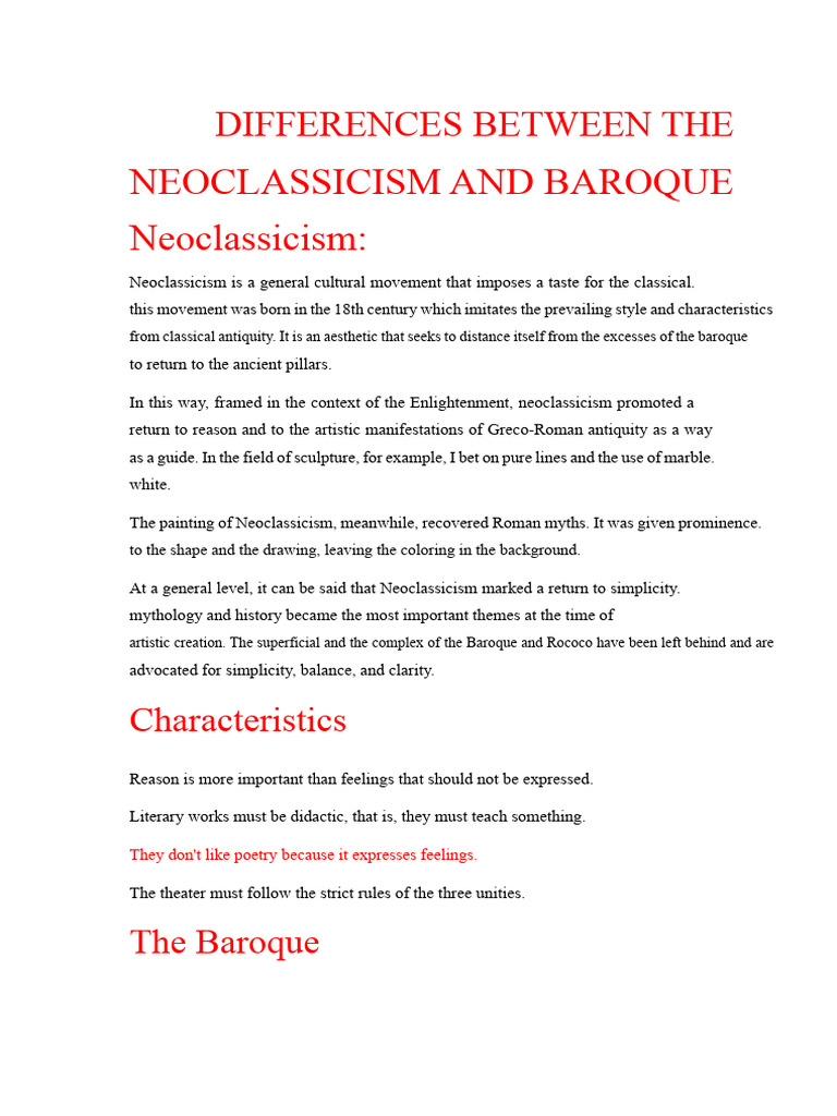 Differences Between Baroque and Neoclassicism | PDF | Baroque | Western Art