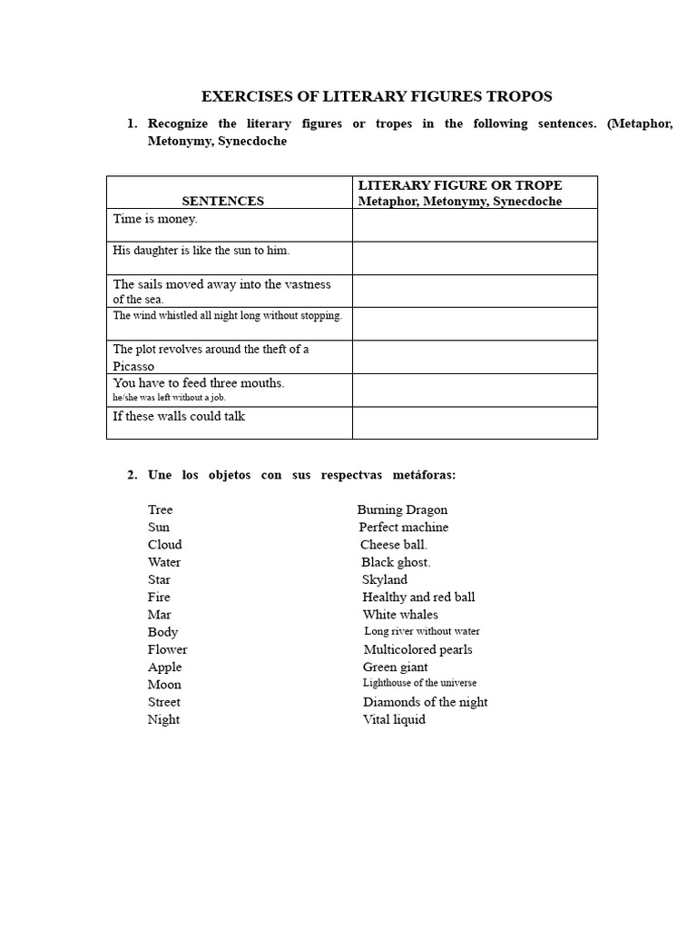 Exercises On Literary Figures or Tropos | PDF