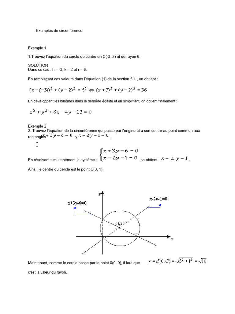Équations de cercles : exemples et solutions | PDF | Cercle | Géométrie