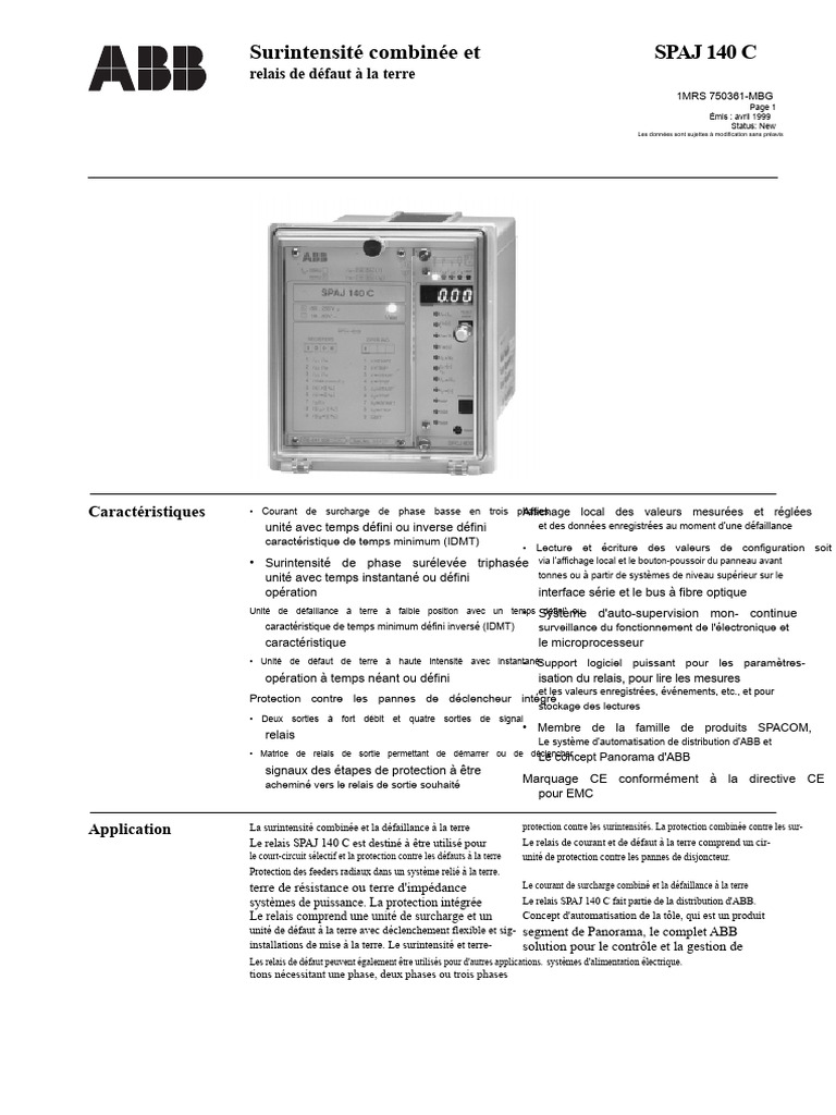 Relais SPAJ 140 C : Protection électrique | PDF | Électrotechnique ...