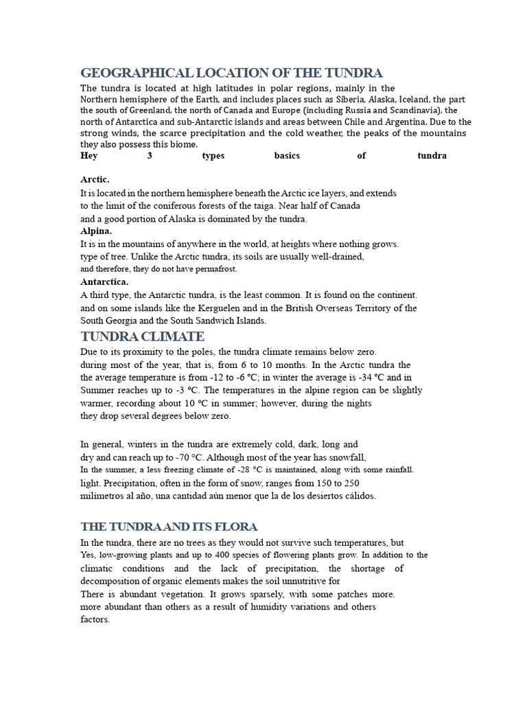 Geographical Location of The Tundra | PDF | Atmosphere | Earth Sciences
