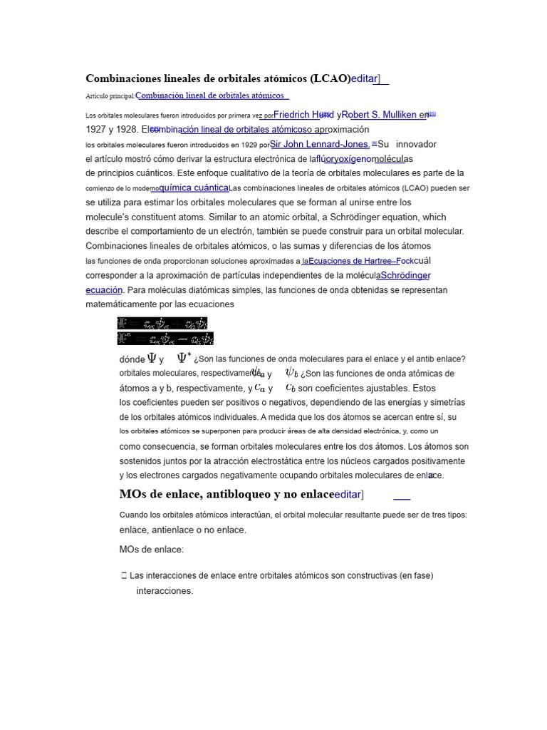 Combinaciones de Orbitales Atómicos LCAO | PDF | Orbital Molecular ...