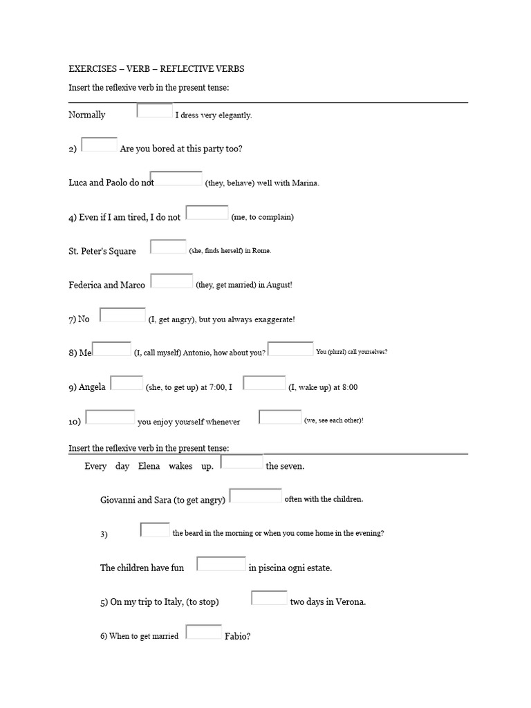 Reflexive Verb Exercises | PDF