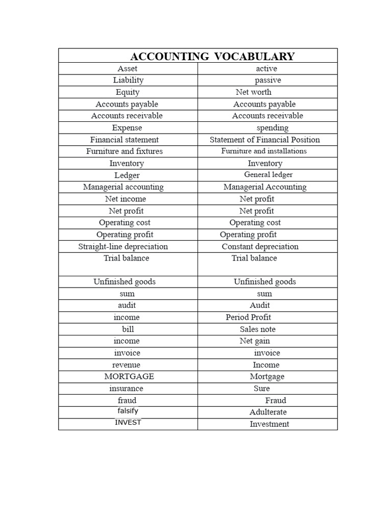 Essential Accounting Vocabulary Guide | PDF