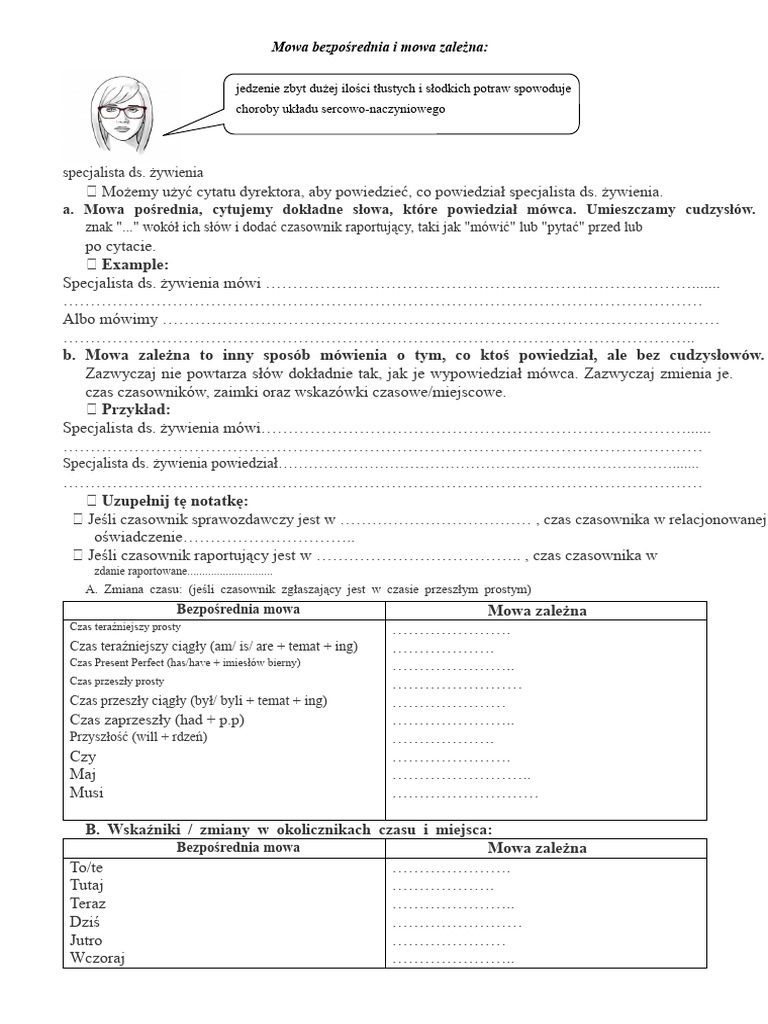 Mowa Bezpośrednia I Pośrednia 3 Klas | PDF