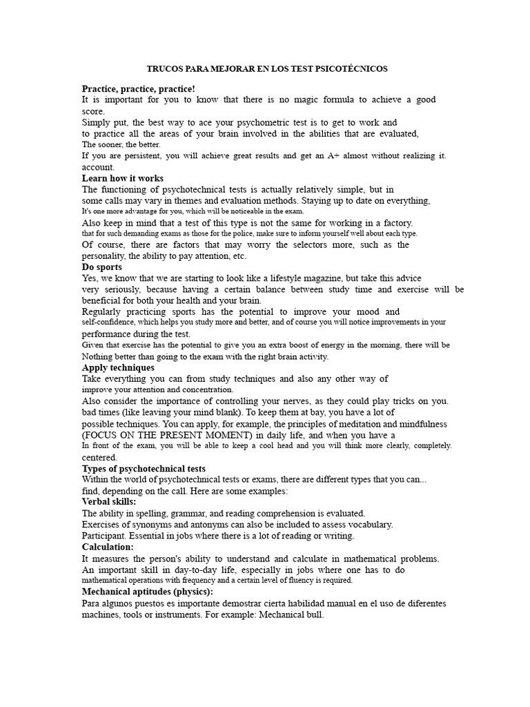 TRICKS TO IMPROVE IN PSYCHOTECHNICAL TESTS | PDF | Attention | Reading ...