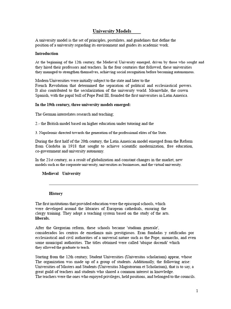 University Models | PDF | University | Liberal Arts Education