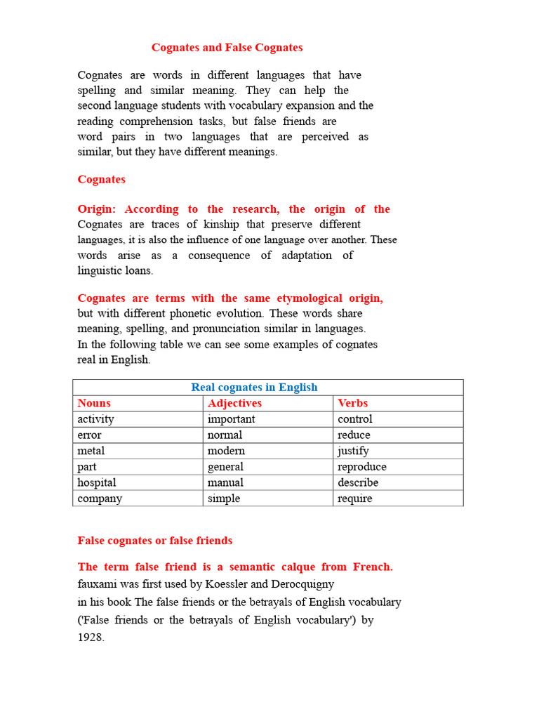 Cognates and False Cognates | PDF | English Language | Semantics