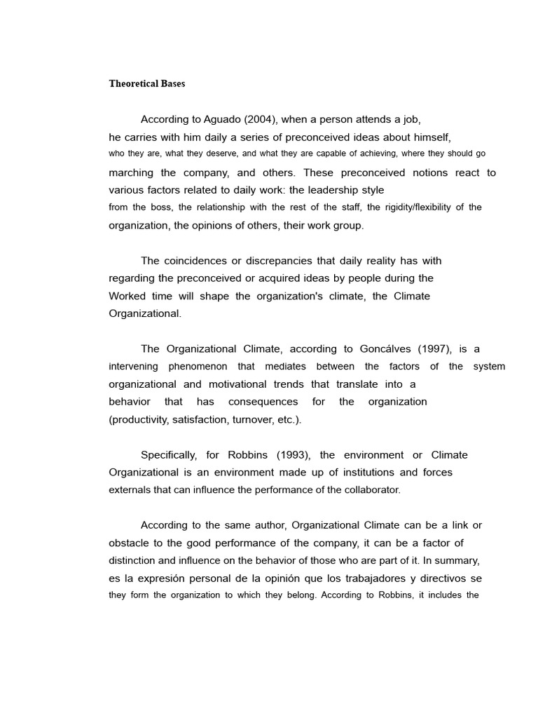 Theoretical Foundations of Organizational Climate | PDF | Job ...