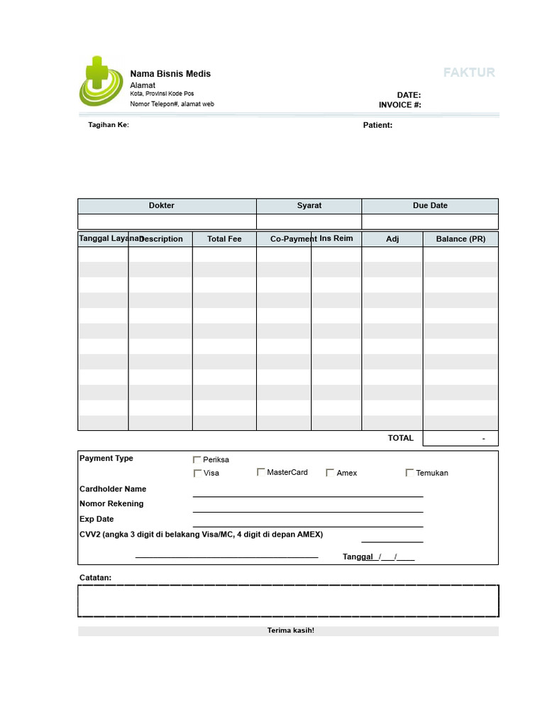Template Invoice Tagihan Medis Gratis | PDF