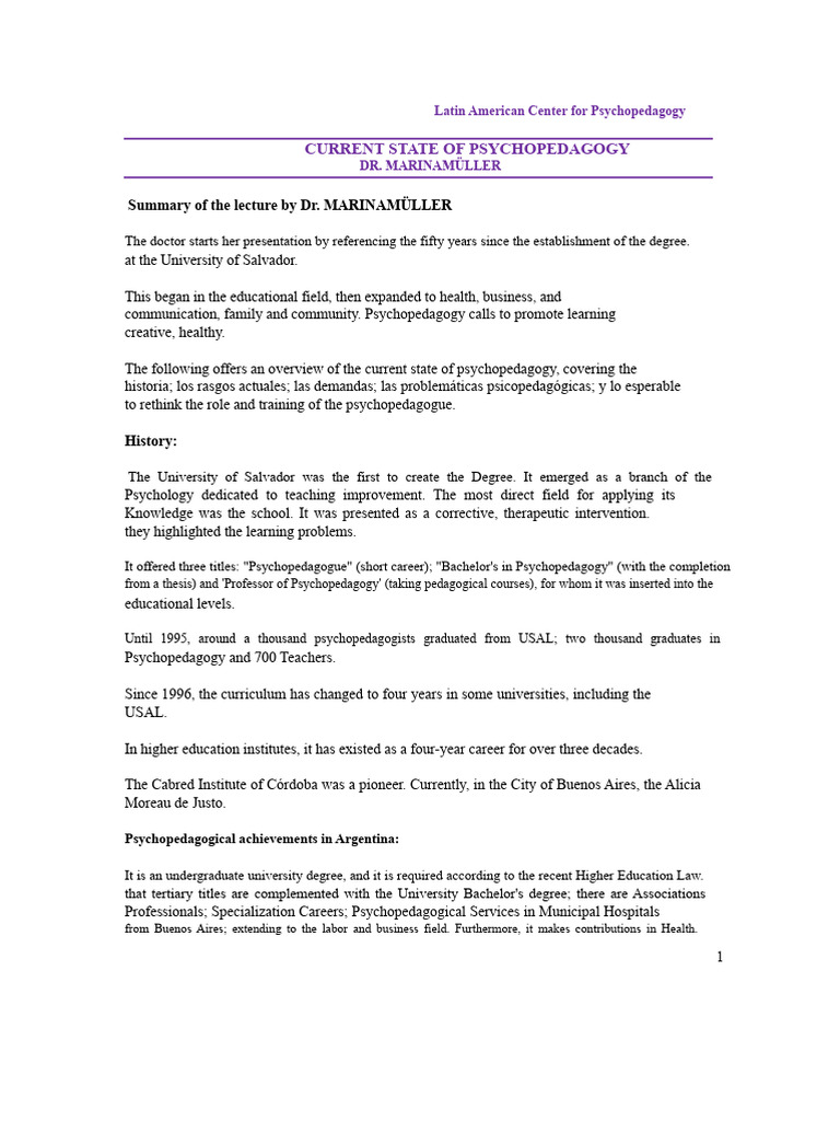 1 2 Current Situation of Psychopedagogy Muller | PDF | Educational ...