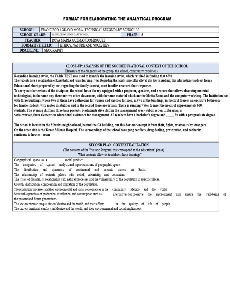 analytical plan Geography | PDF | Learning Styles | Sustainability