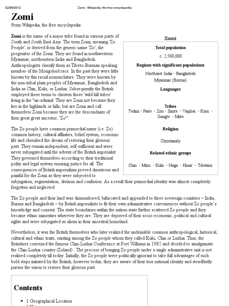 Zomi | PDF | Ethnicity | States And Territories Of India