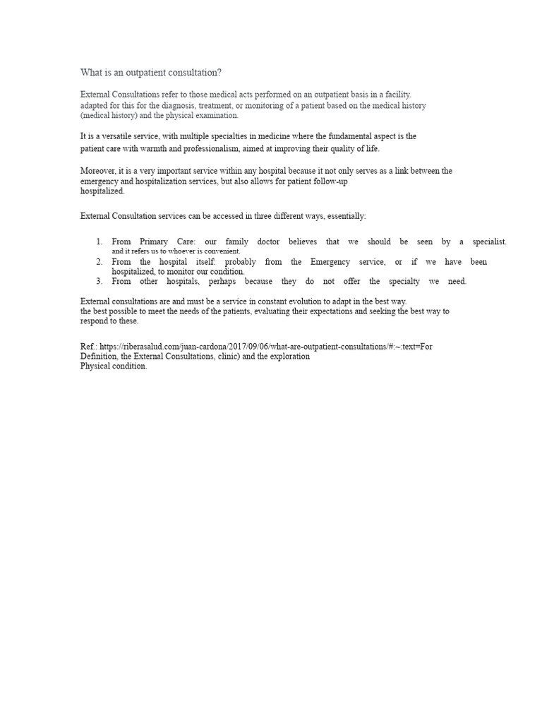 What Is Outpatient Consultation? | PDF | Hospital | Patient