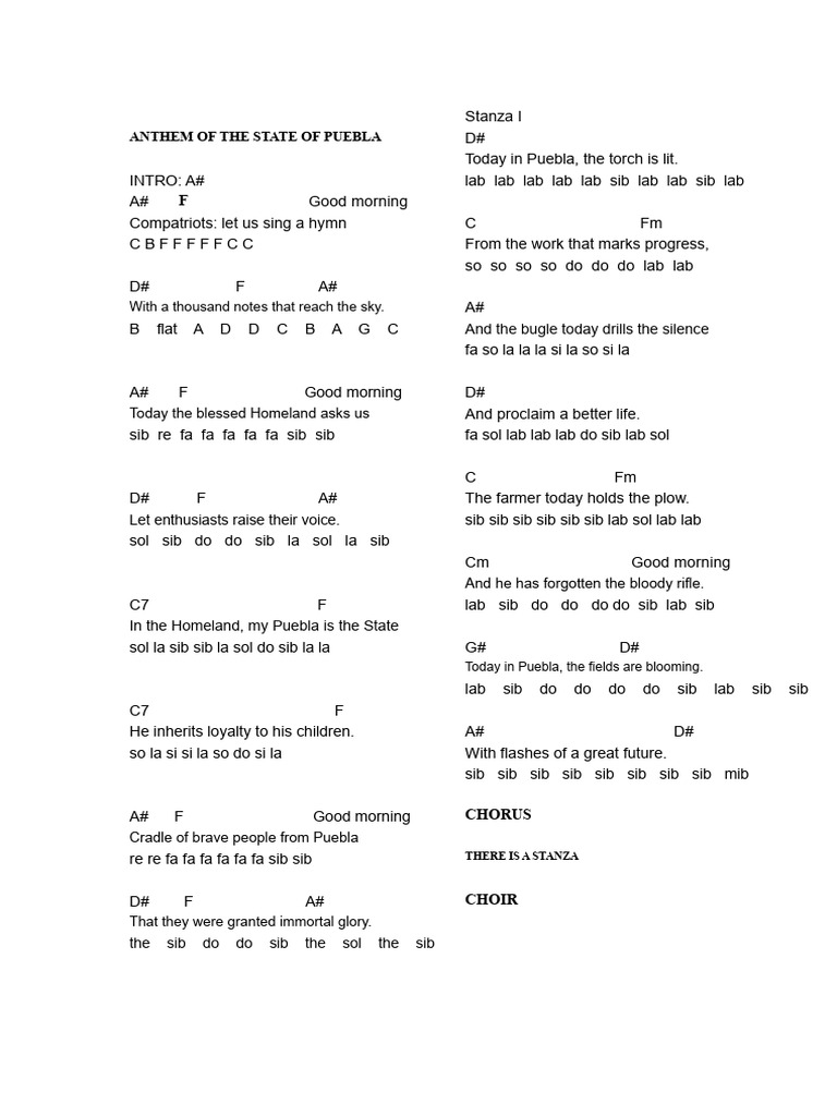 Hymn To The State of Puebla Notes | PDF | Church Music