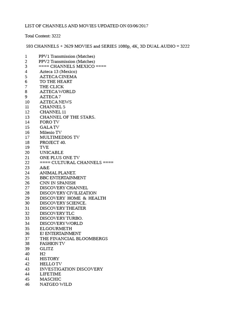 List of Latino Channels | PDF | Telemundo | Hbos