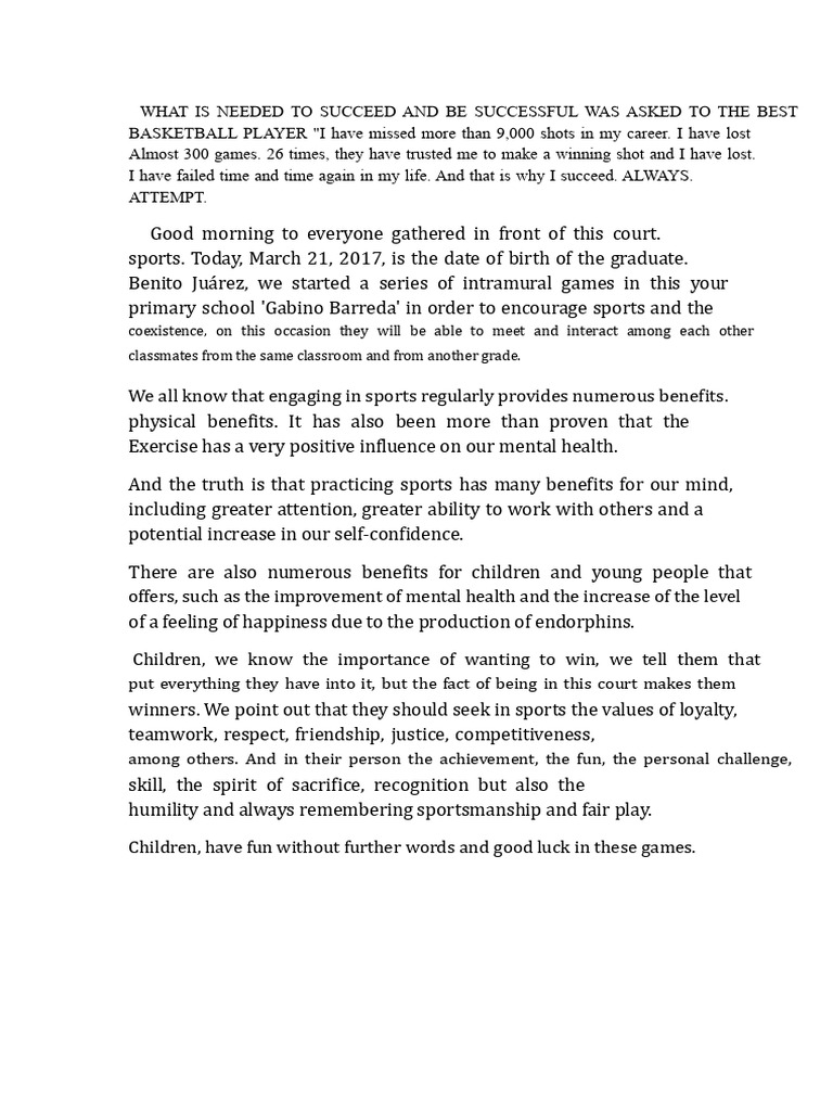 Speech About Intramural Games | PDF
