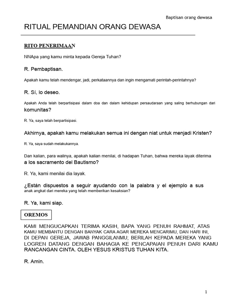 Ritual Pembaptisan Orang Dewasa | PDF
