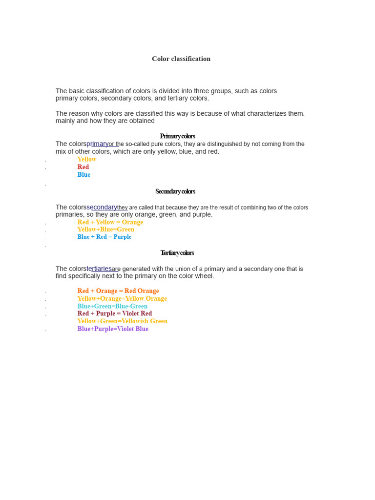 Color Classification | PDF | Color | Yellow