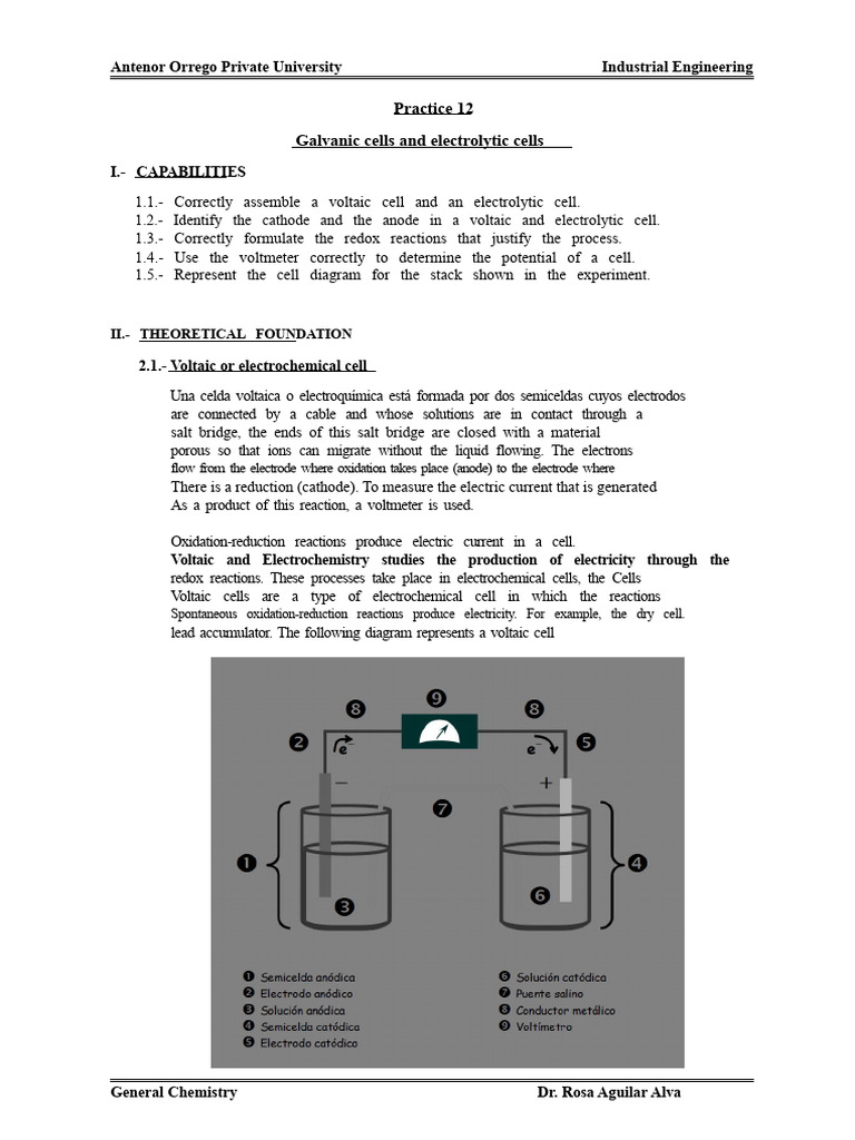 Practice 12 - Galvanic Cells and Electrolytic Cells | PDF ...