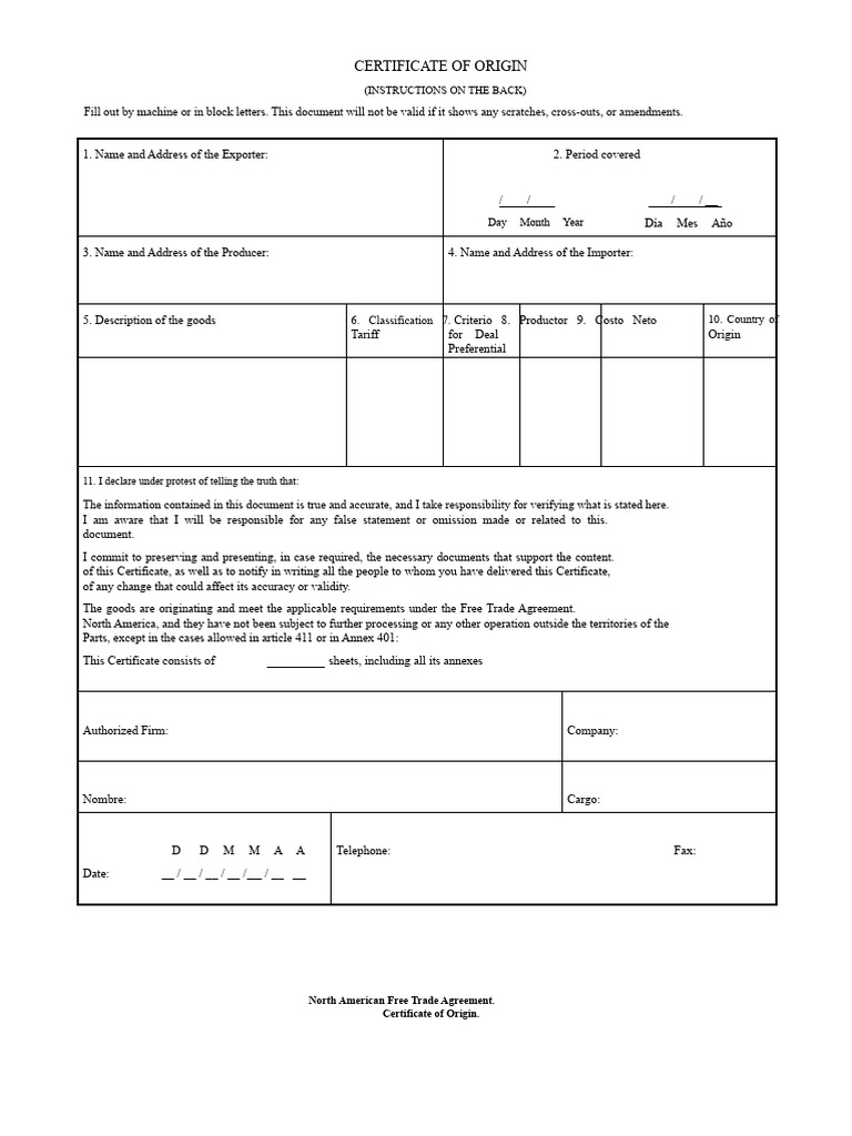 NAFTA Certificate of Origin Guide | PDF | International Trade | Trade