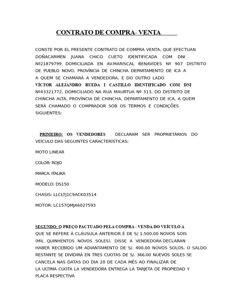 Compra Venda de Moto Linear | PDF