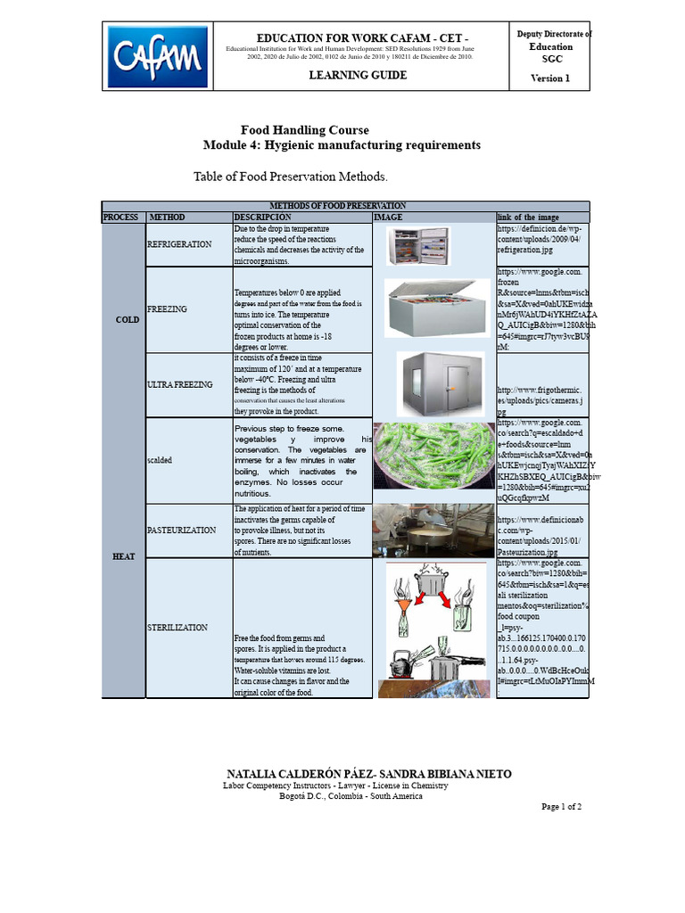 Food Preservation Table Week 4 | PDF | Food Preservation | Preservation ...