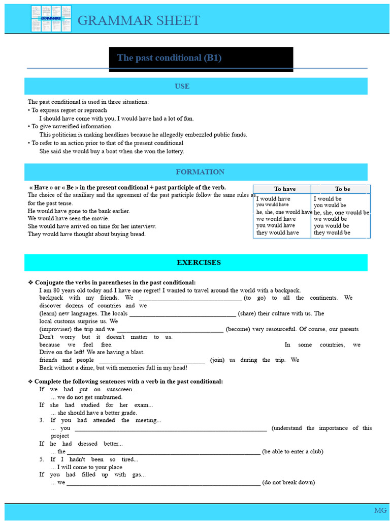 B1 Conditional Past | PDF | Grammatical Conjugation | Language Mechanics