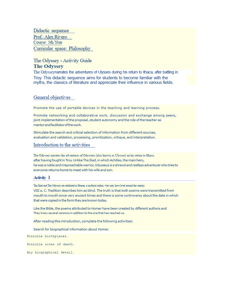 The Odyssey: Didactic Activity Guide | PDF | Odyssey | Odysseus