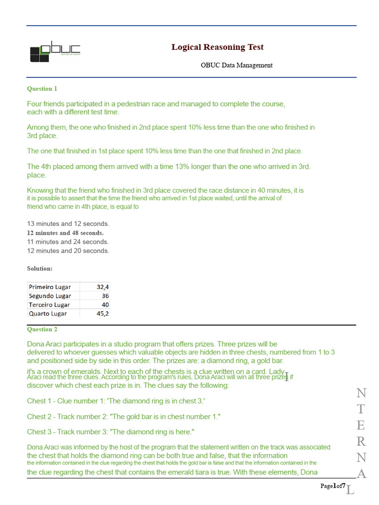 Logical Reasoning Test | PDF | Errors And Residuals | Statistics