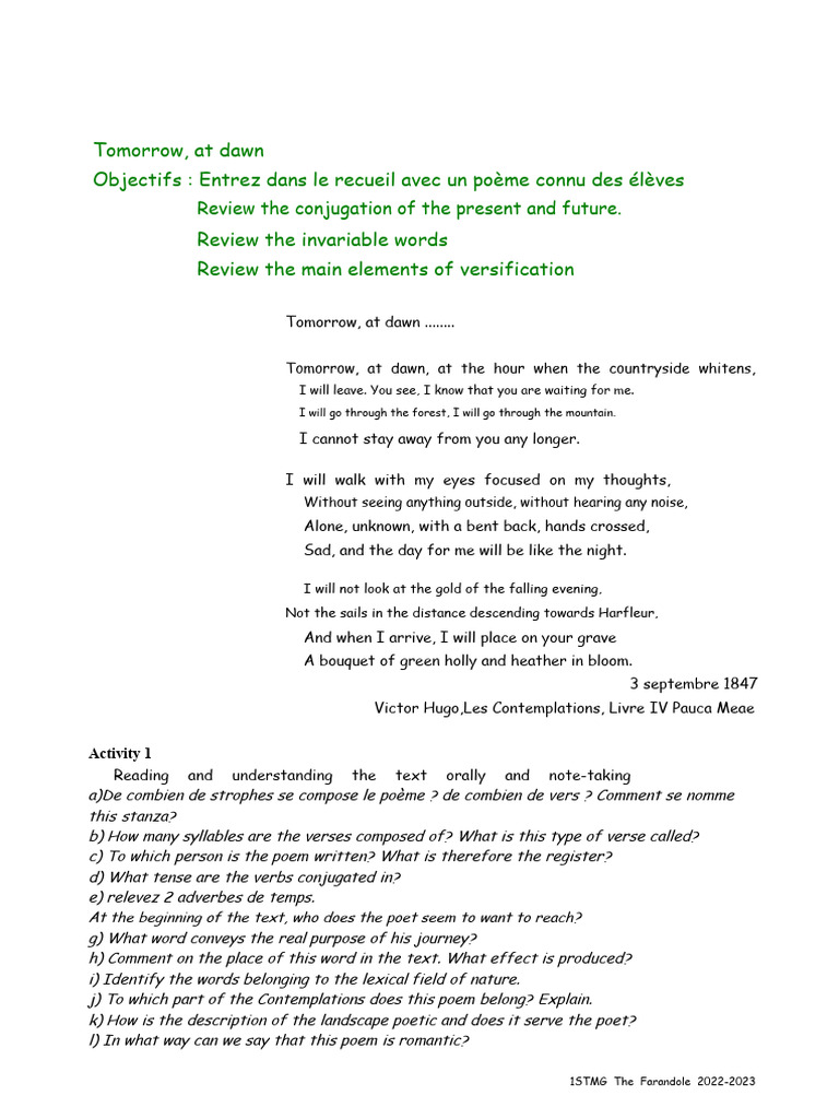 Session 1 Linear Reading 1 Tomorrow at Dawn | PDF | Poetry | Linguistics