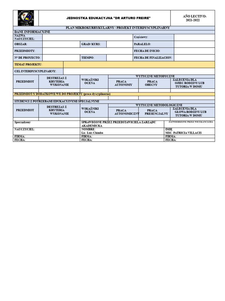 Format Planowania Projektu Interdyscyplinarnego | PDF