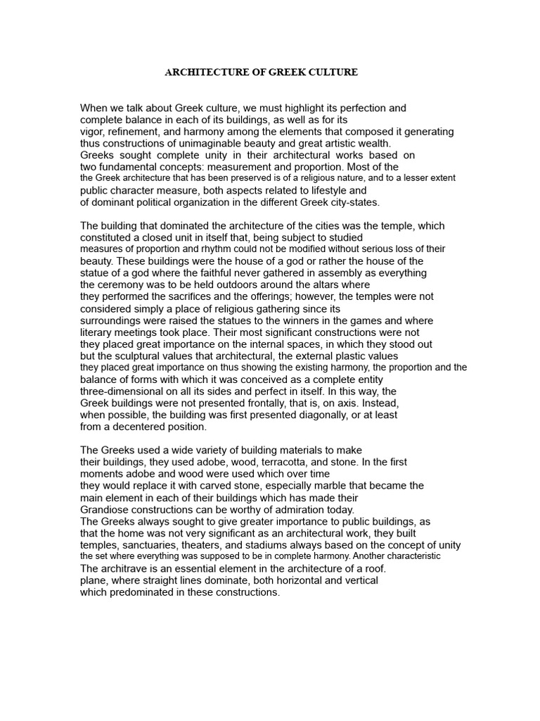 Essay On Greek Architecture | PDF | Ancient Greece | Classical Antiquity