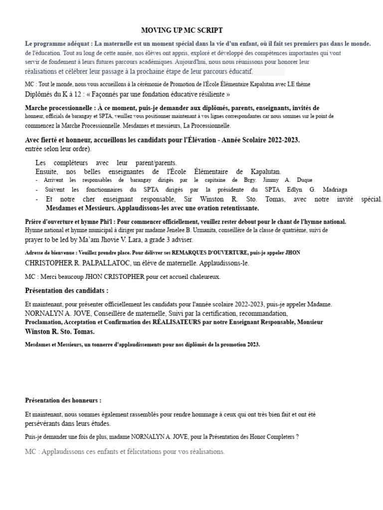 Cérémonie de Promotion 2023 à Kapalutan | PDF
