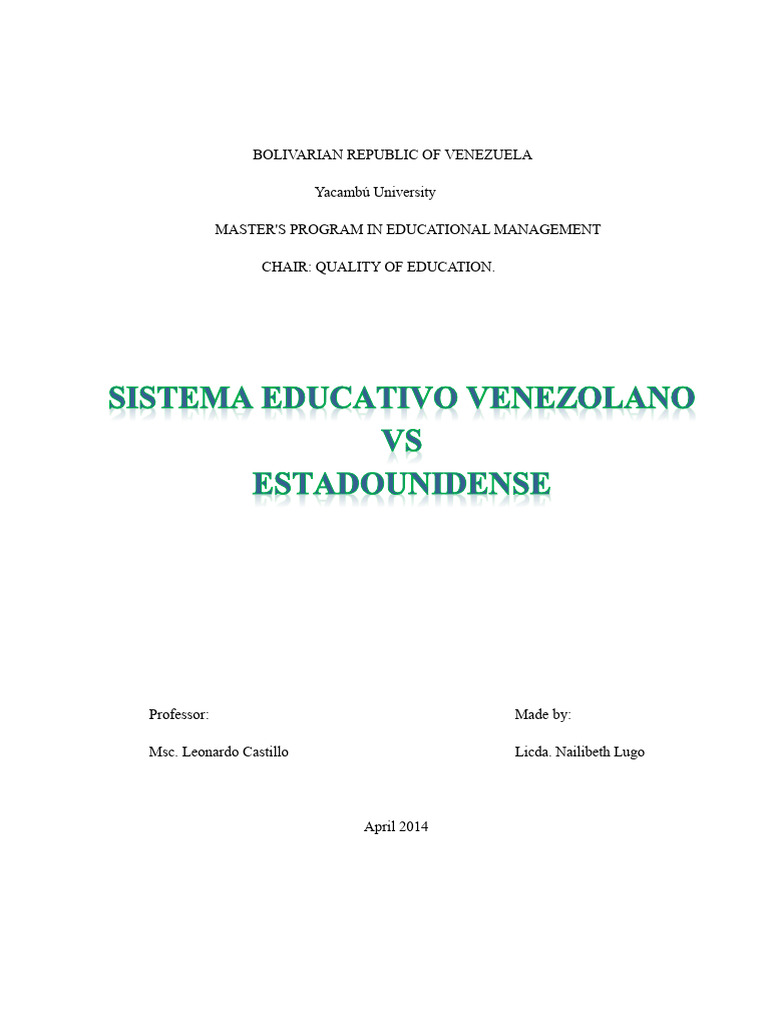 Essay On The Venezuelan and American Educational Systems | PDF | Middle ...