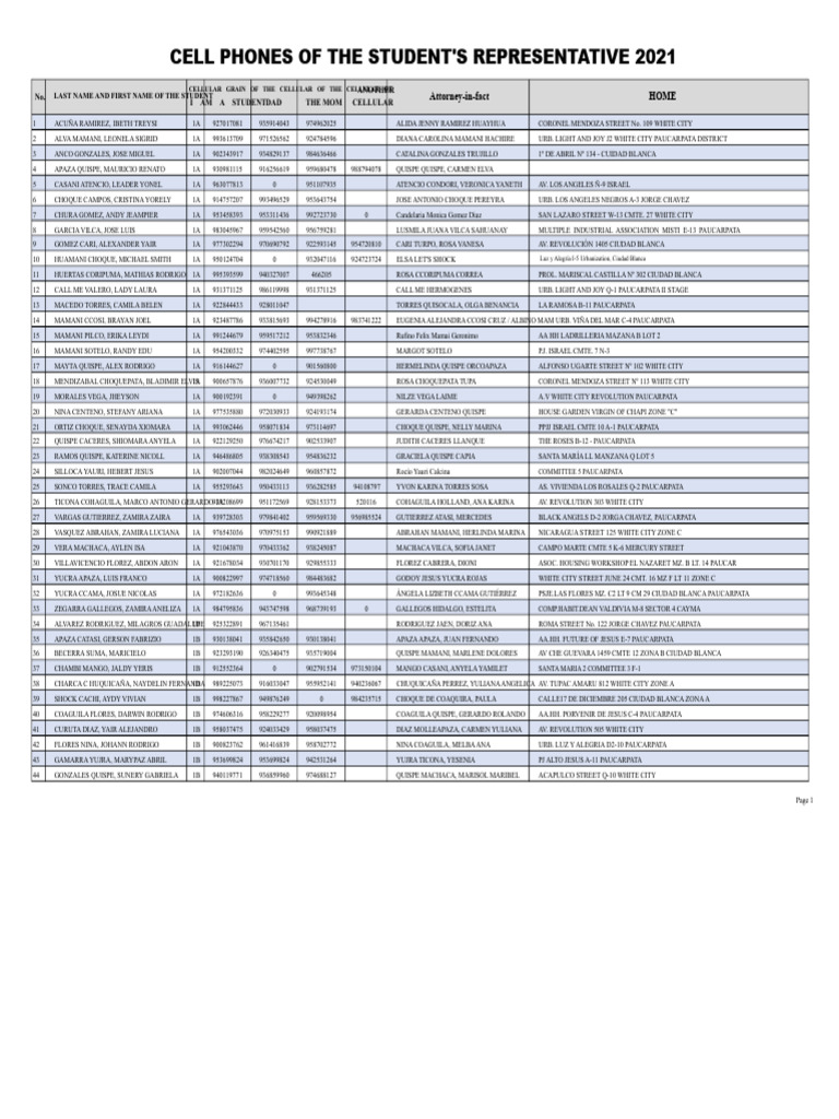 Student Representative Cell Phones 2021 | PDF