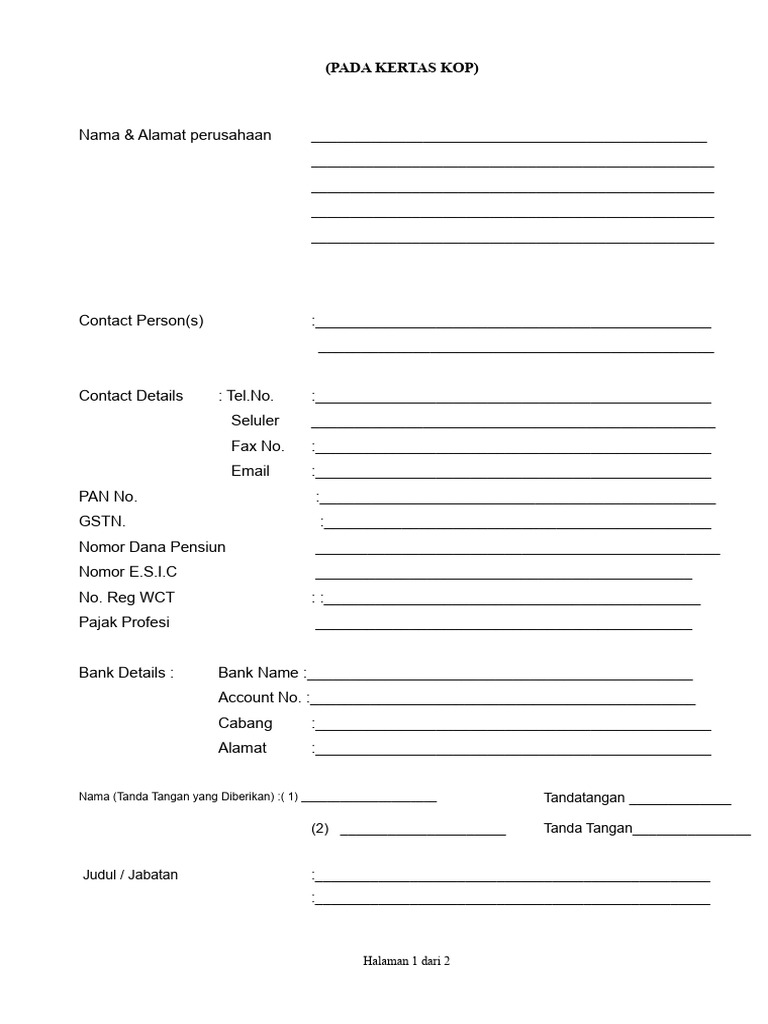 Formulir Profil Perusahaan Lengkap | PDF
