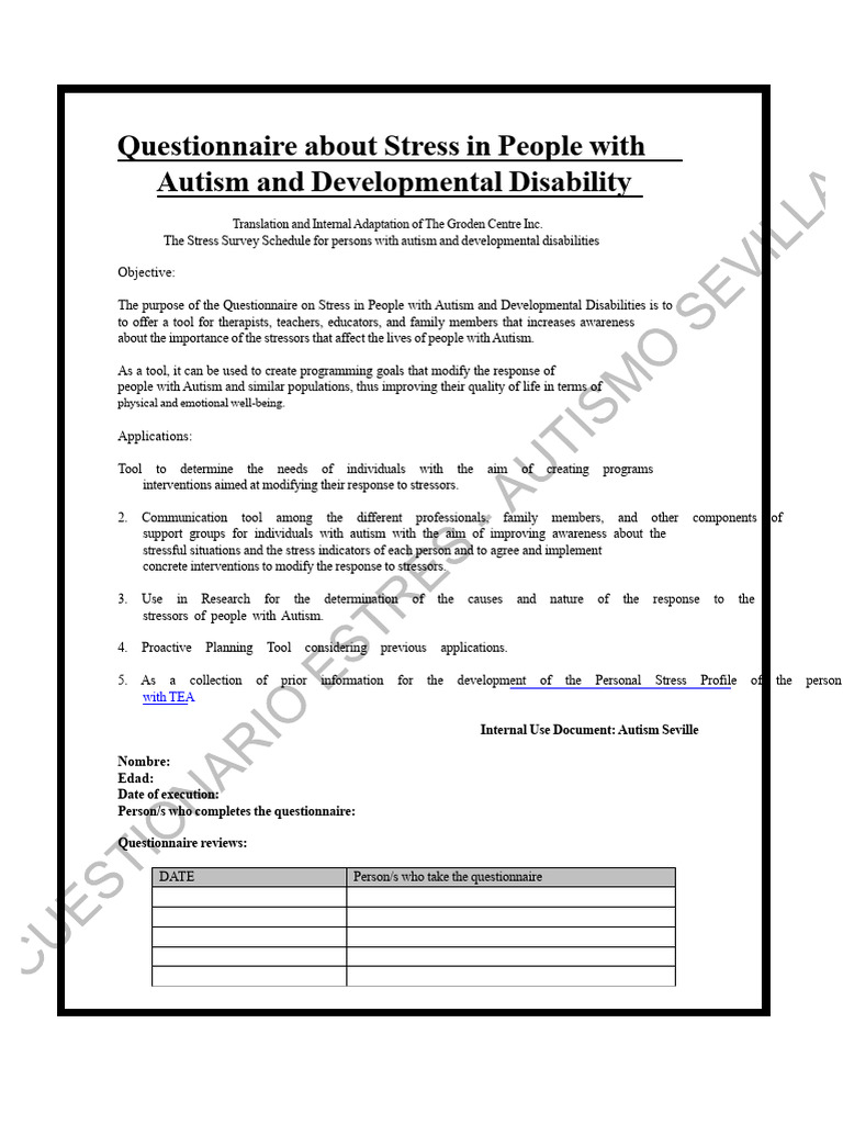 Autism Stress Questionnaire Tool | PDF | Autism | Fear