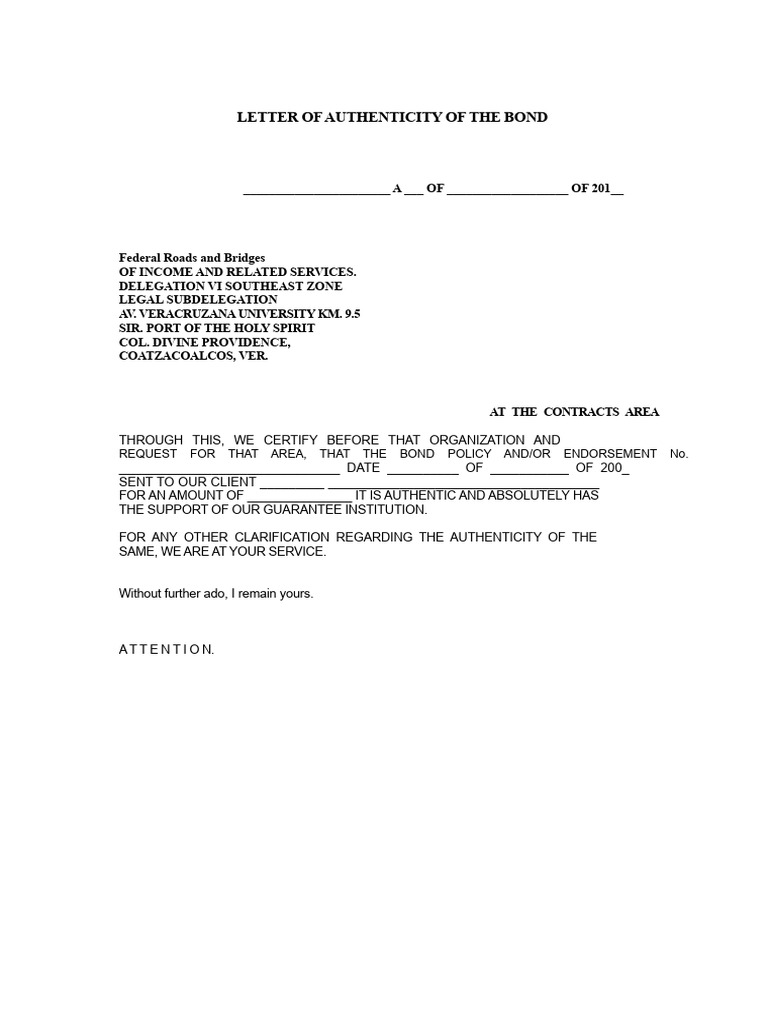 Bond Authenticity Certification Letter | PDF