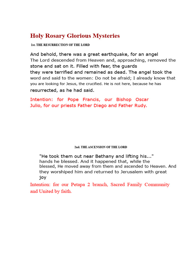 Glorious Mysteries of the Holy Rosary | PDF | Ascension Of Jesus | Rosary