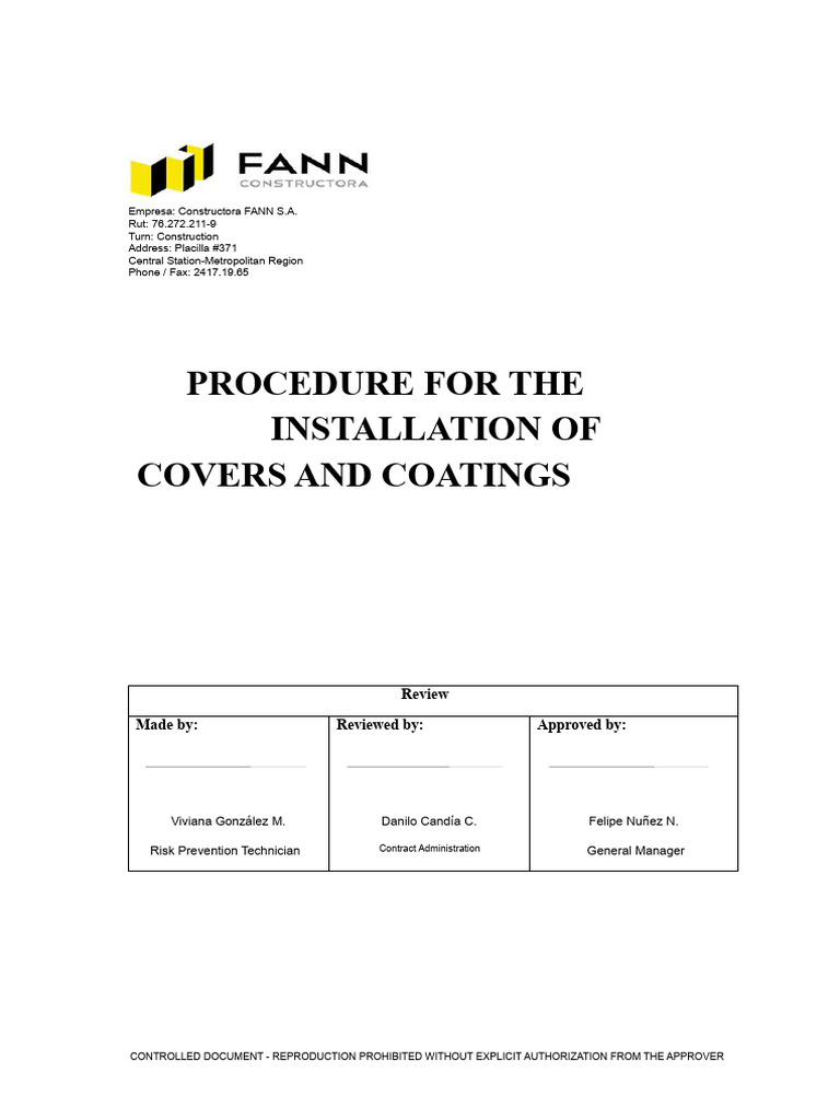 Procedure For The Installation of Coatings and Covers | PDF | Personal ...