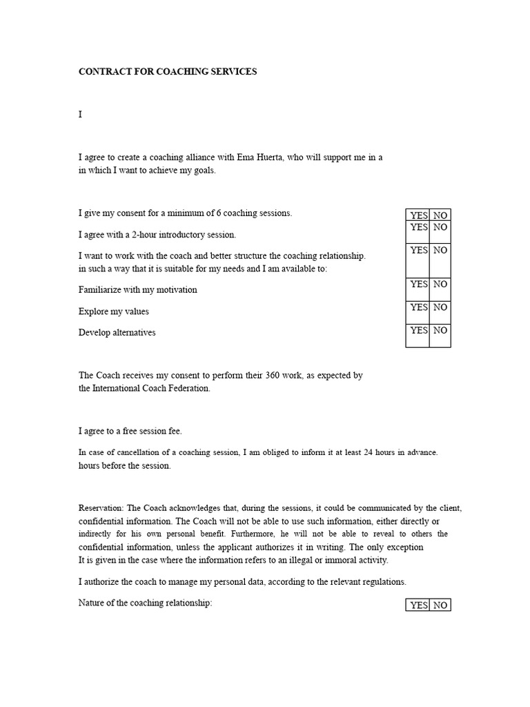 Contract For Coaching Services | PDF | Consent | Confidentiality